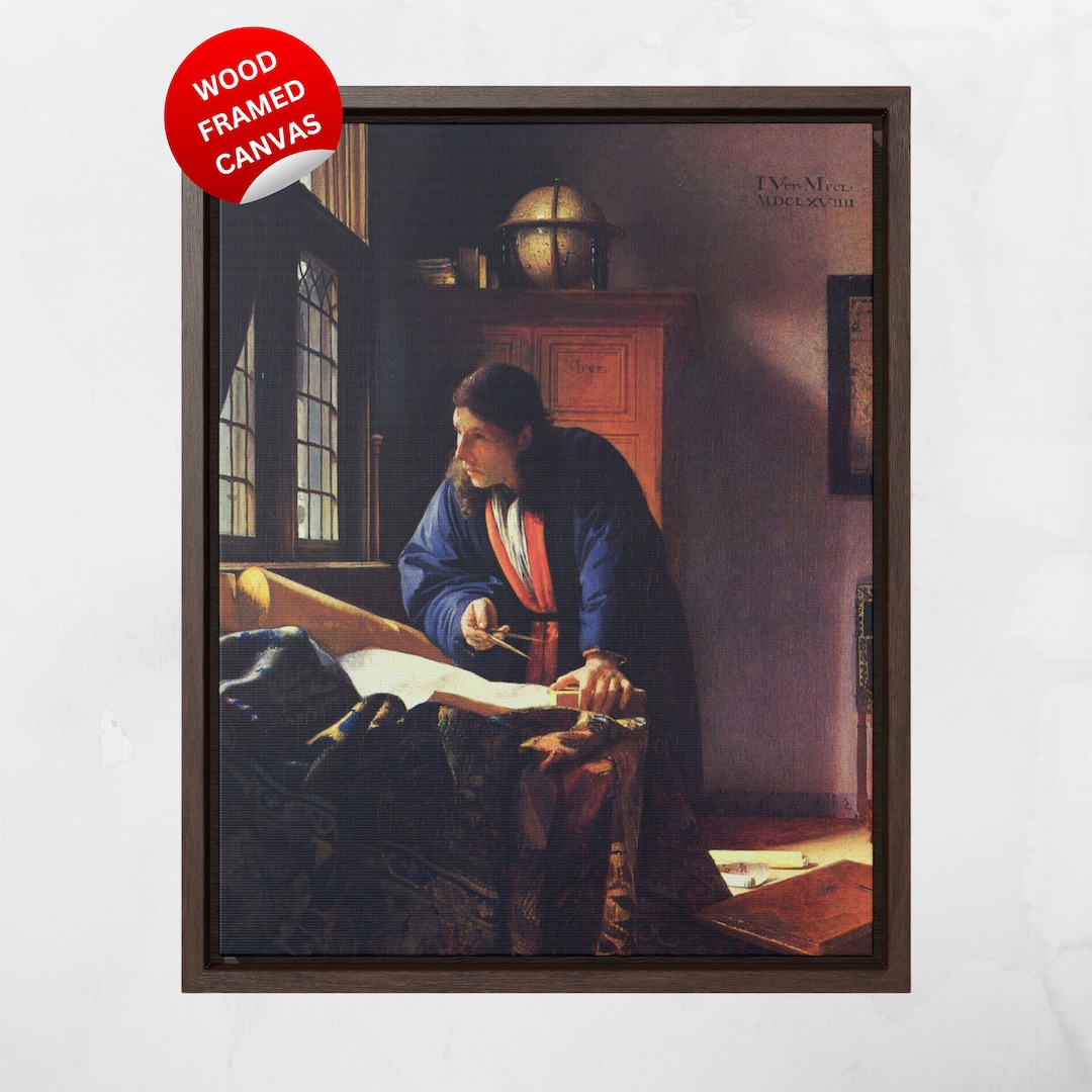 Vermeer's the Geographer: Framed Canvas Oil Painting Print - Etsy