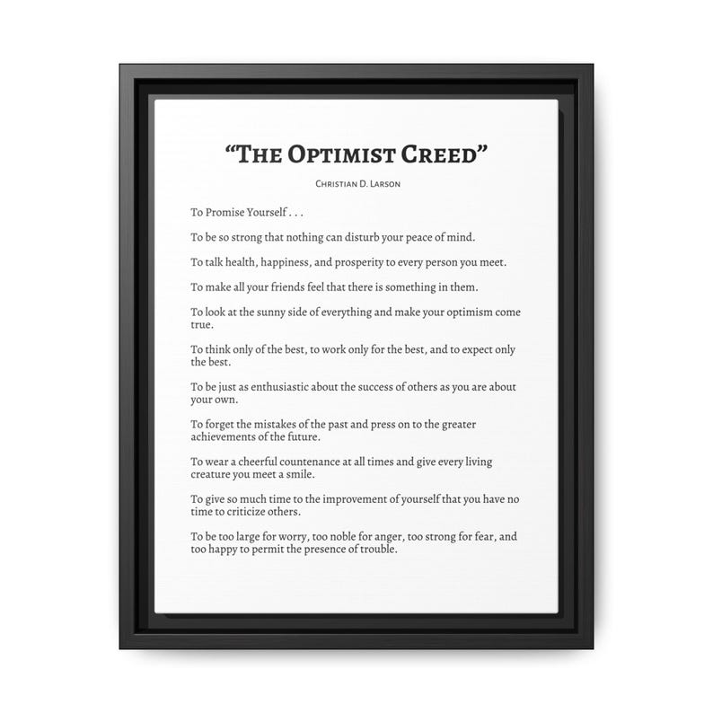 The Optimist Creed Print: Christian Larson Quote, Framed Canvas - Etsy