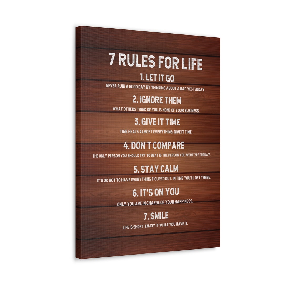 7 Rules of Life Motivational Quotes Canvas, Inspirational Quotes, 7 ...