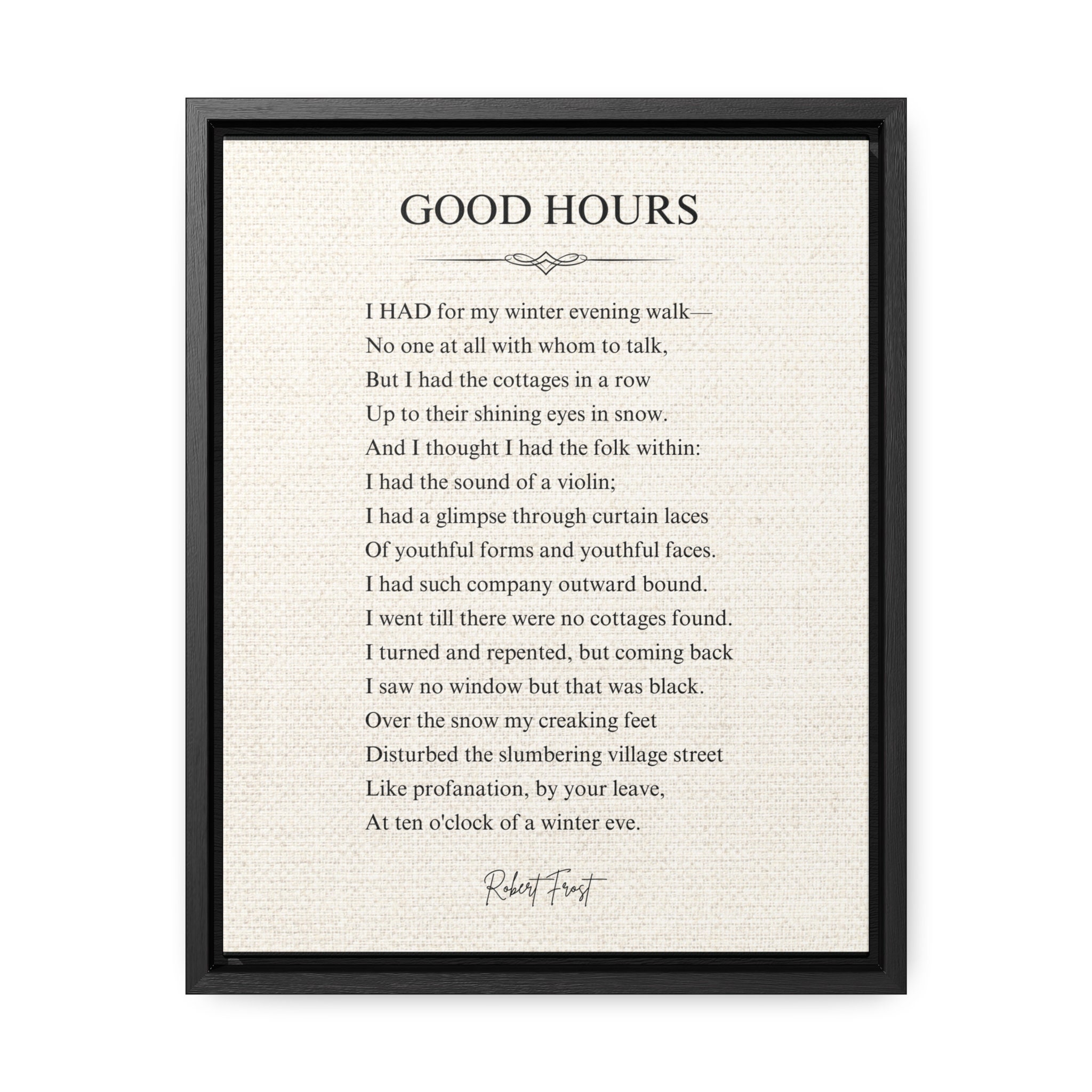 Framed Robert Frost Poem on Canvas, "good Hours", Wall Art, Book Lover ...