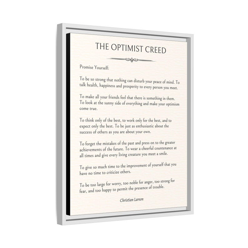Christian Larson Optimist Creed, Framed Canvas Wall Art, Inspirational ...