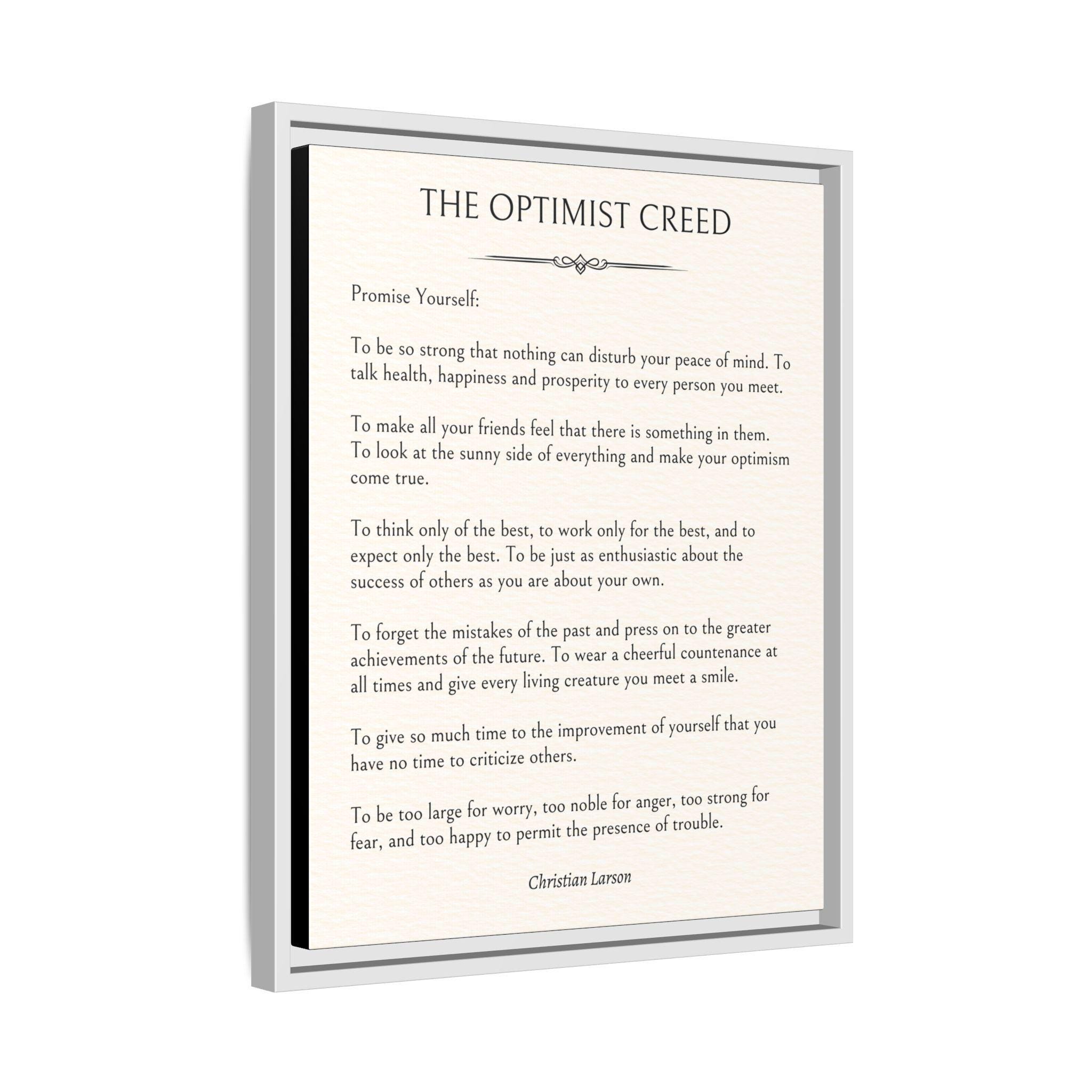 Christian Larson Optimist Creed, Framed Canvas Wall Art, Inspirational ...