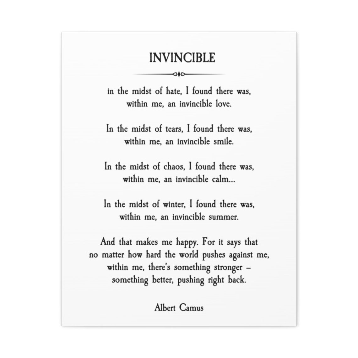 Albert Camus Poem invincible Minimalist Wall - Etsy
