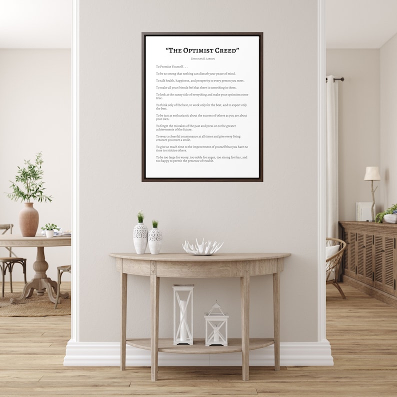 The Optimist Creed Print: Christian Larson Quote, Framed Canvas - Etsy