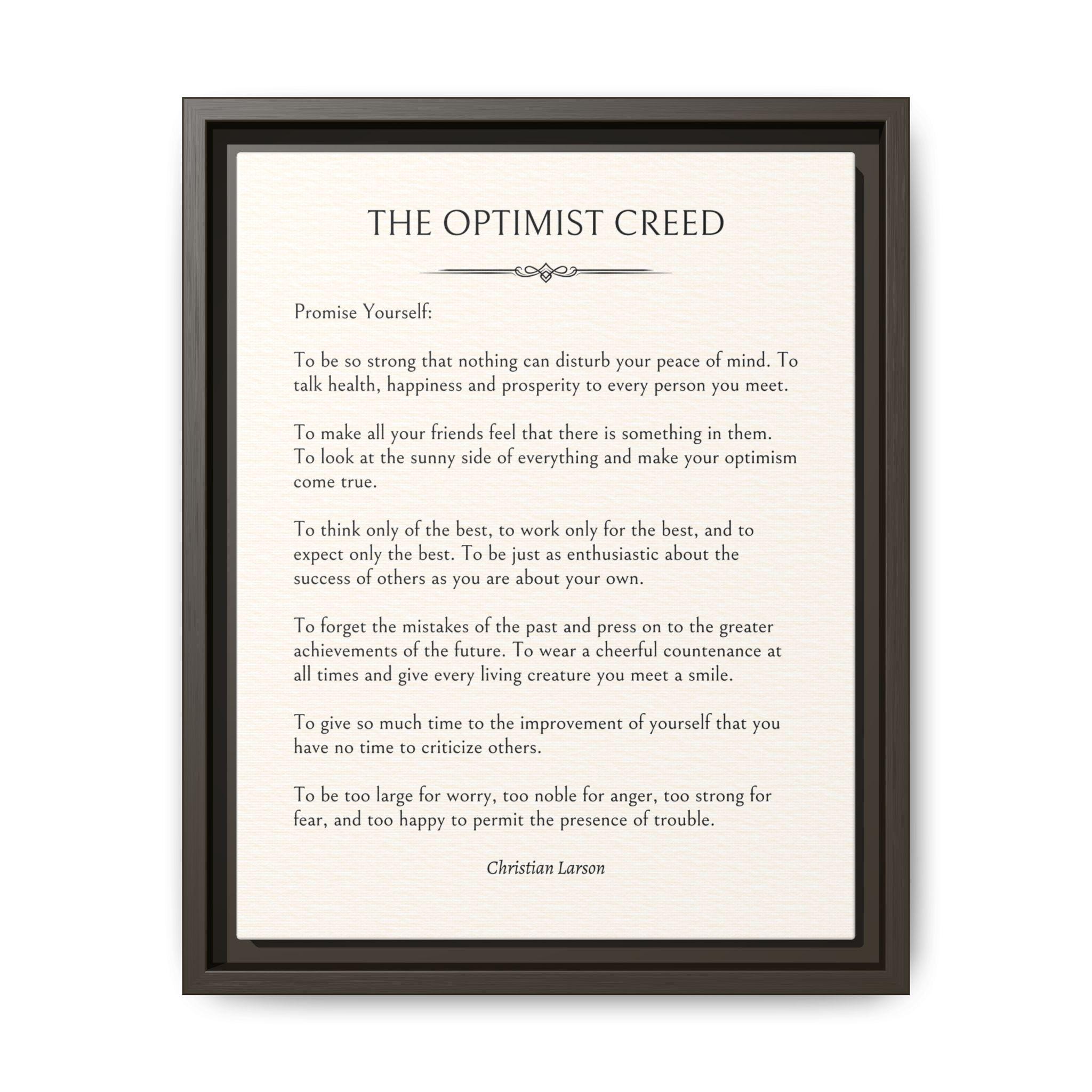 Christian Larson Optimist Creed, Framed Canvas Wall Art, Inspirational ...