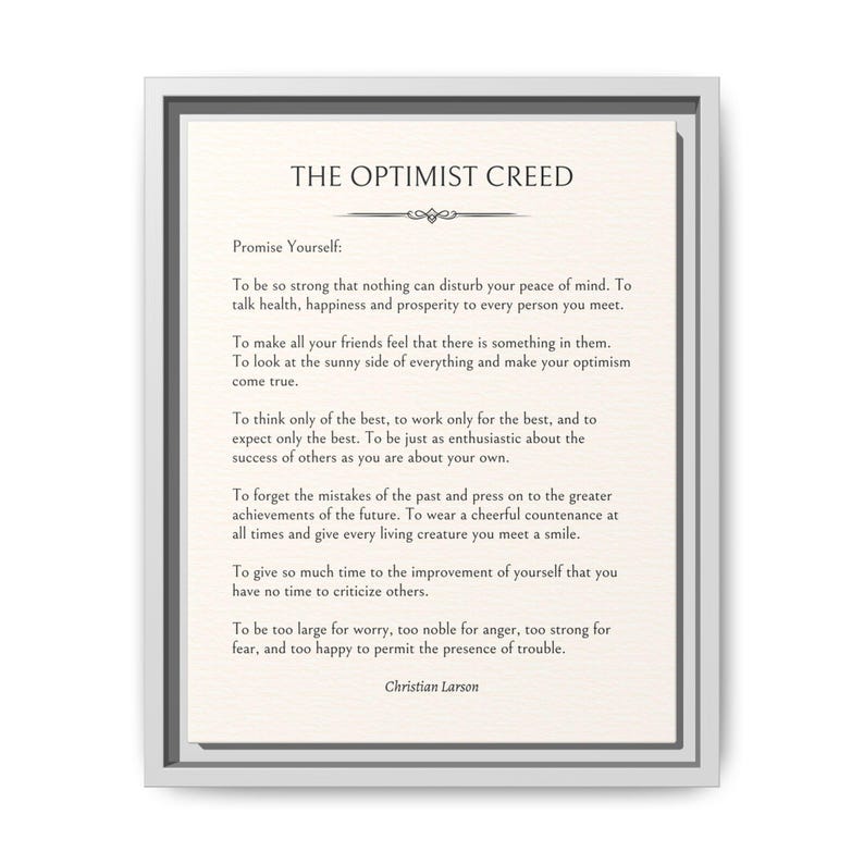 Christian Larson Optimist Creed, Framed Canvas Wall Art, Inspirational ...