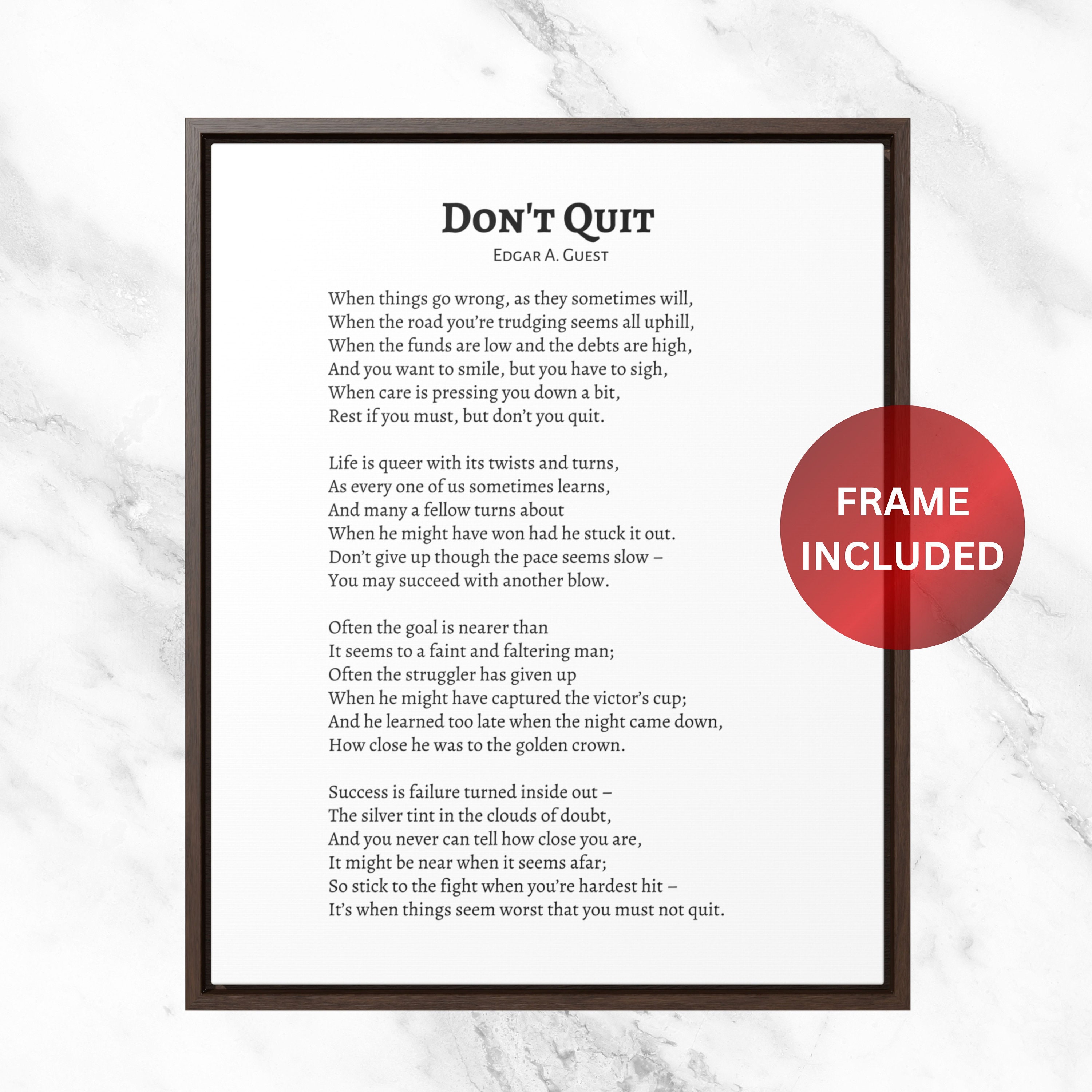 Edgar A. Guest 'don't Quit' Poem - Framed Canvas Art - Etsy