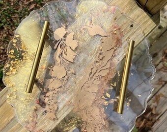 Round Wood and Resin Tray, Resin Art, Decorative Resin Serving Tray ...