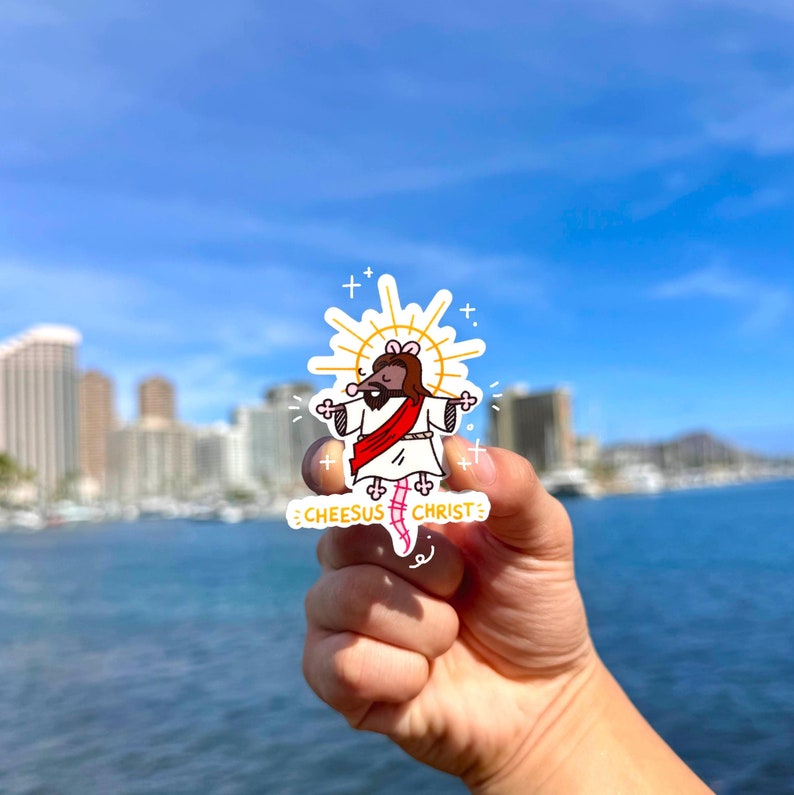 Cheesus Christ Vinyl Sticker: Funny Rat Meme - English/spanish - Etsy