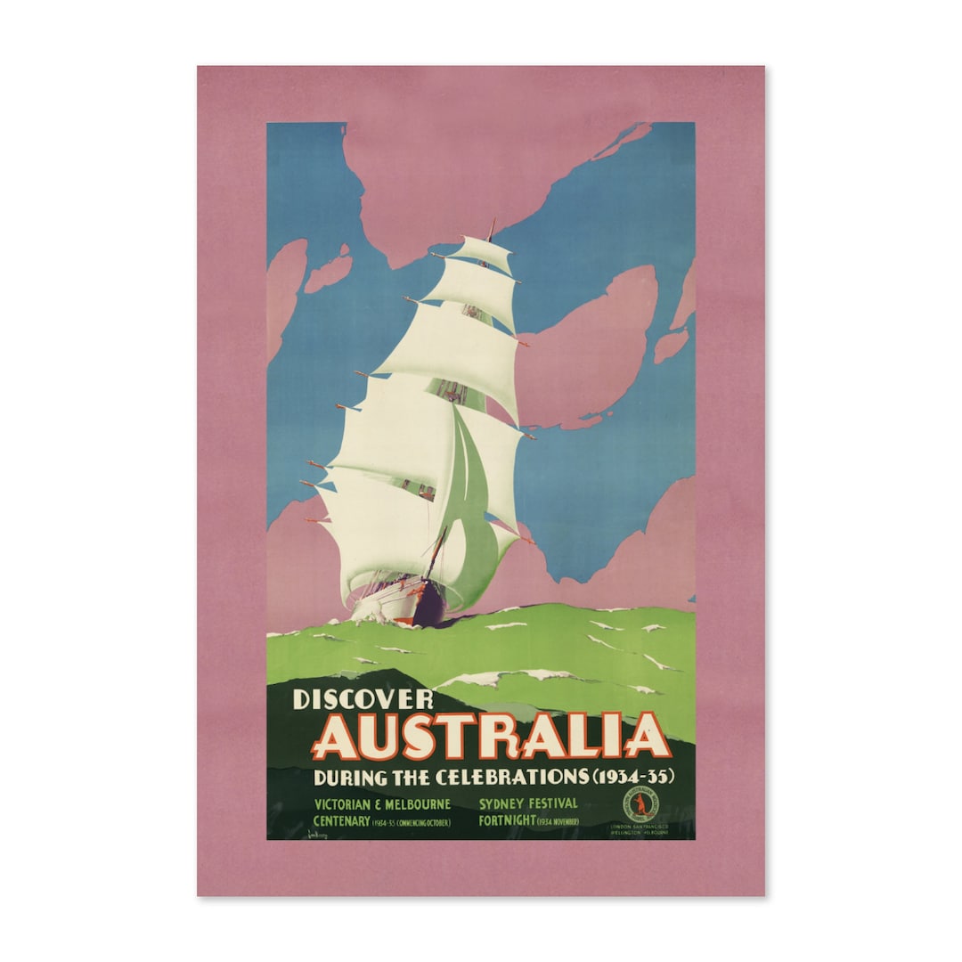 1934 Discover Australia Celebrations Vintage Style Travel Poster ...