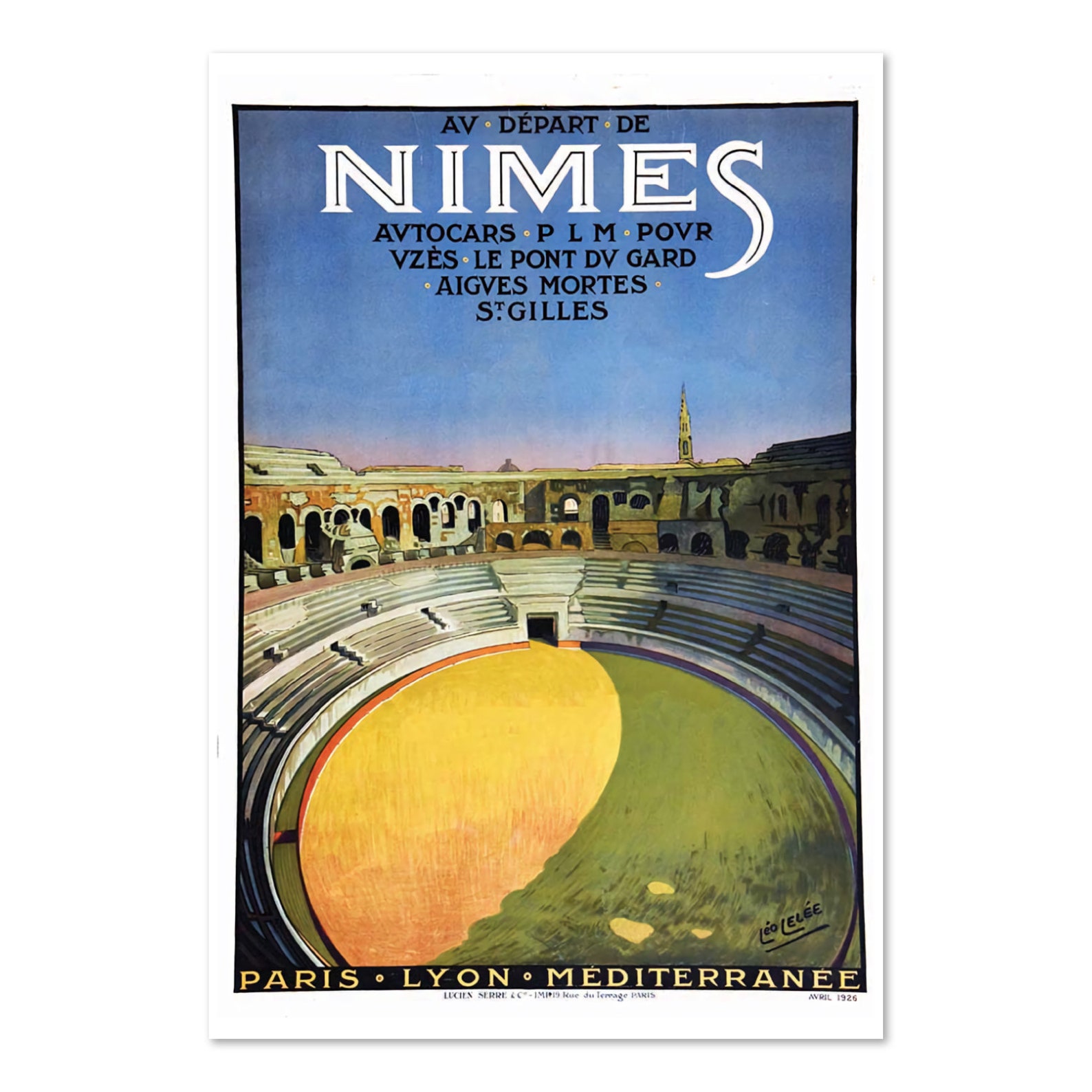 1926 Nimes France Amphitheater - Vintage Style Travel Poster | Classic ...