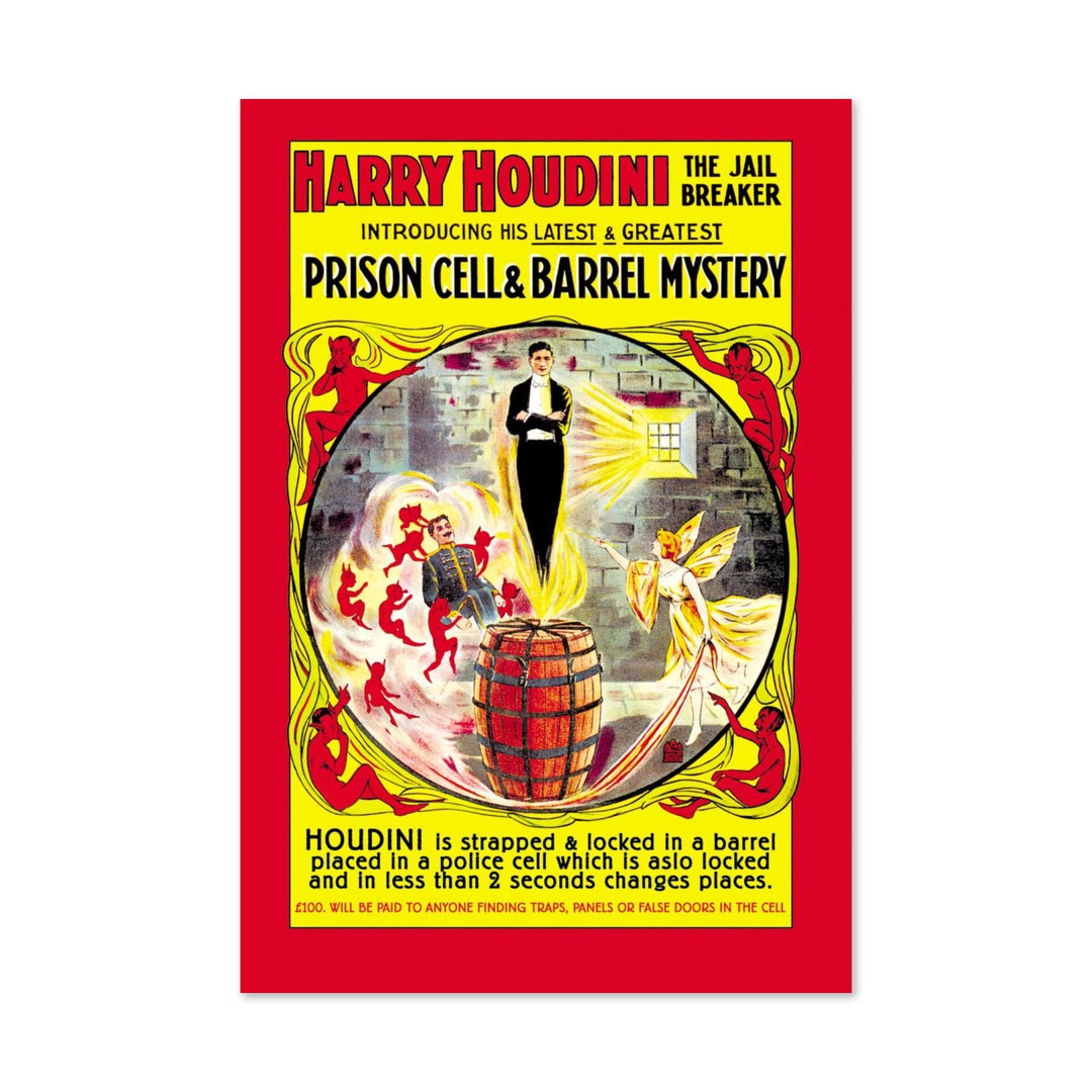 Harry Houdini Locked Barrel Escape 1905 Vintage Style Magic Poster ...