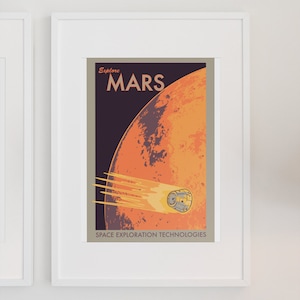 Explore Mars Retro Style Mars Exploration NASA Travel Poster - Space ...