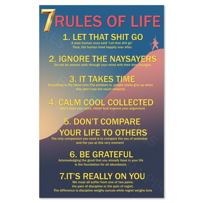 7 Rules of Life Motivational Poster Inspirational Art High - Etsy