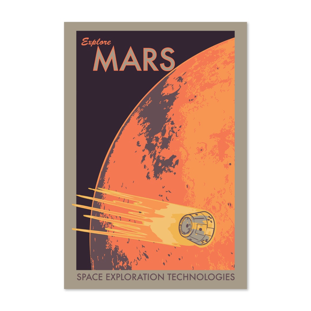 Explore Mars Retro Style Mars Exploration NASA Travel Poster - Space ...