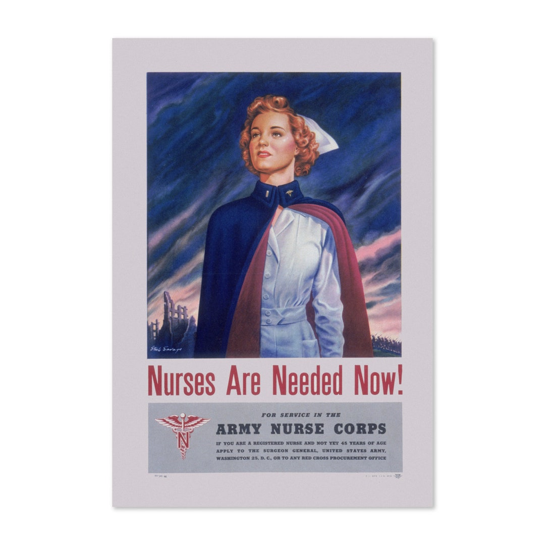 Army Nurse Corps 1944 Vintage Style WWII Nursing Poster Classic War Art ...