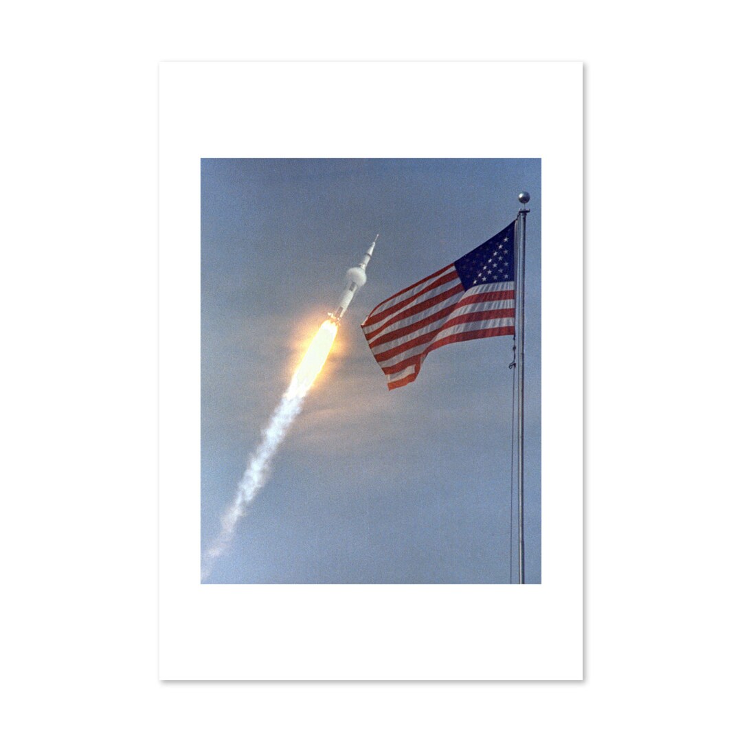 NASA Apollo 11 - Classic Rocket Photo With the US Flag - Space Mission ...