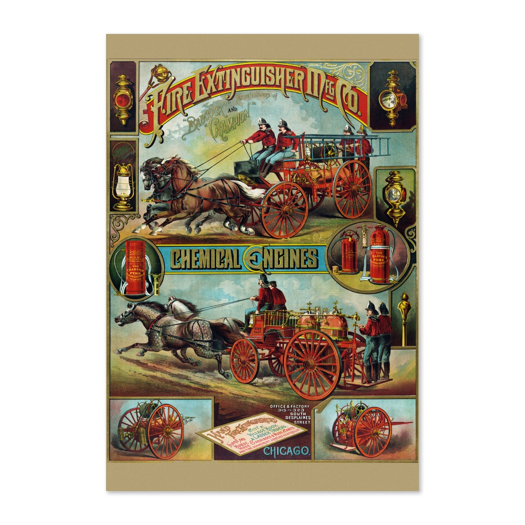 1880s Fire Engine Vintage Style Firefighter Advertising Poster ...