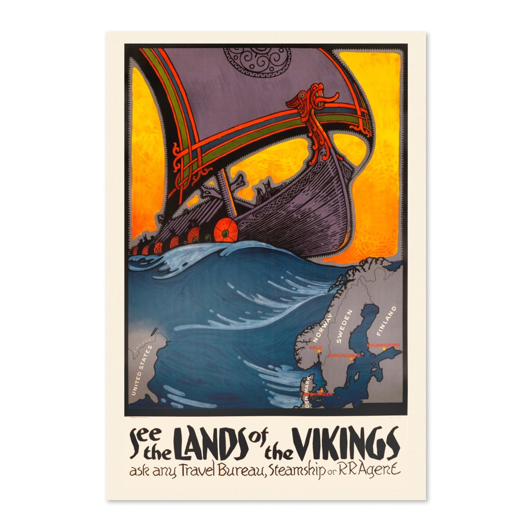 Land of the Vikings 1937 Norse Vintage Style Travel Poster | Classic ...