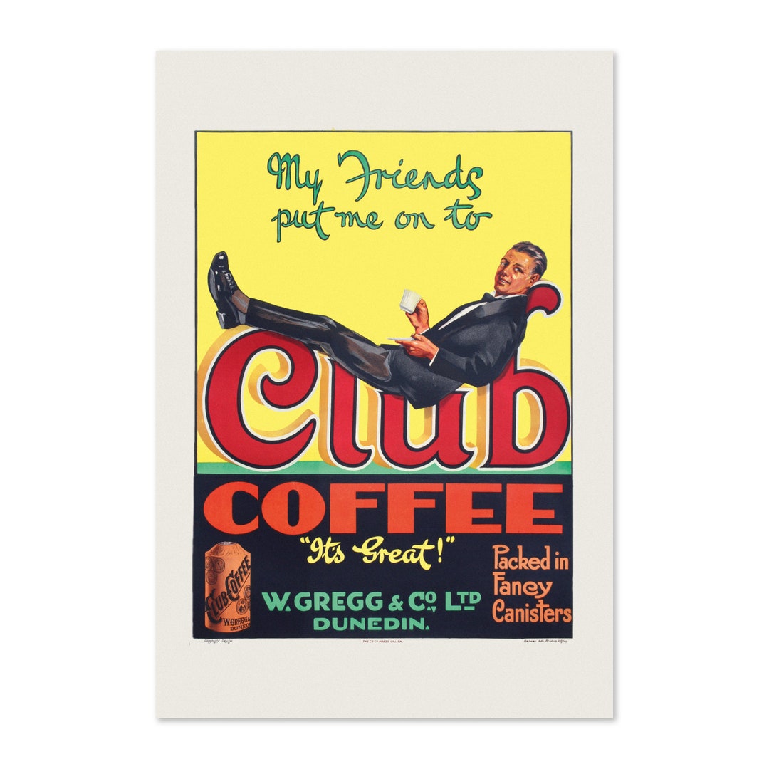 1920s Club Coffee Vintage Style Poster | Classic War Art Print | for ...