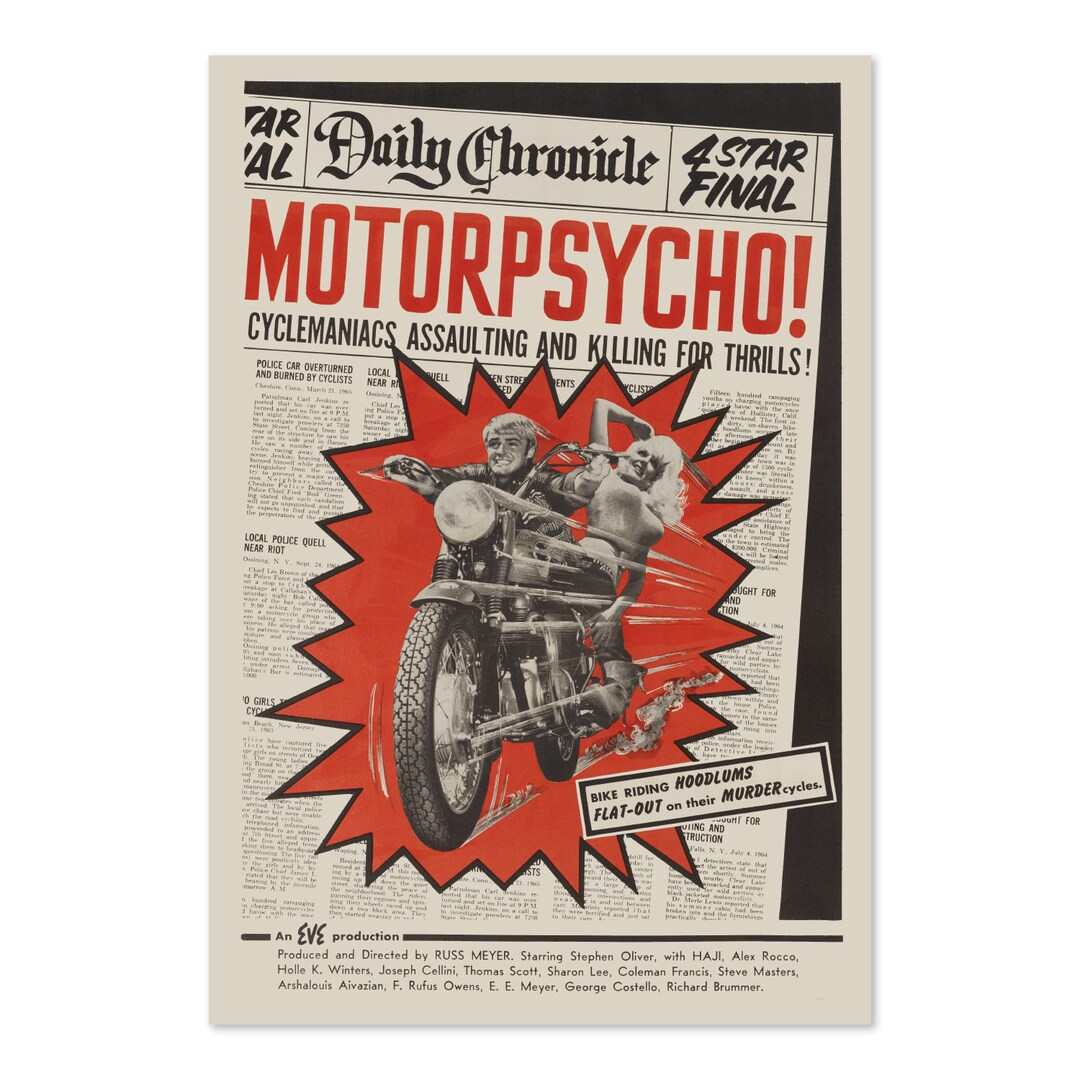 1965 Motorpsycho! Classic Vintage Style Motorcycle Movie Poster ...