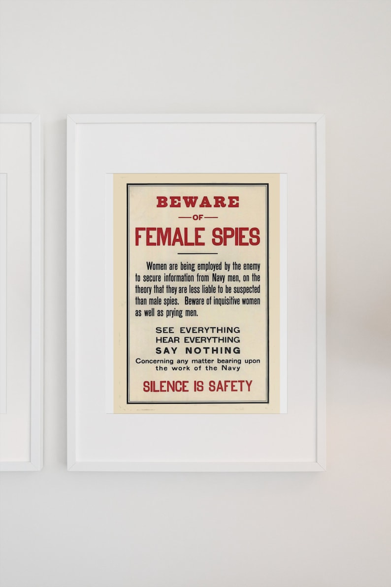 Beware Female Spies! Silence! Unusual 1915 WW1 Espionage Poster ...