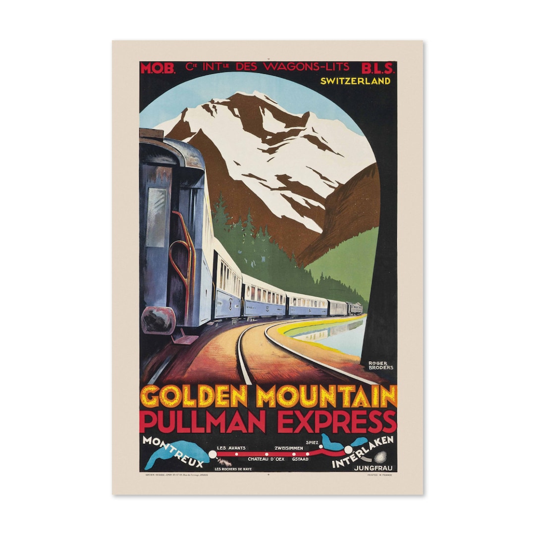 1930s Golden Mtn Pullman Express Vintage Style Train Travel Poster ...