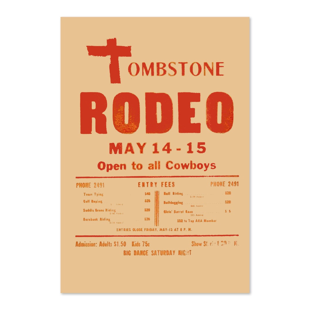 Tombstone Rodeo - Open to All Cowboys - 1927 Vintage Rodeo Poster ...