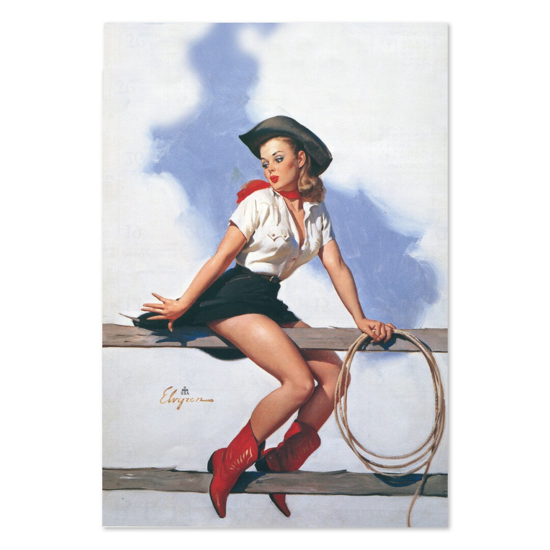Hi-ho Silver Vintage Style Elvgren Pinup Girl Poster Cowboy Rodeo ...