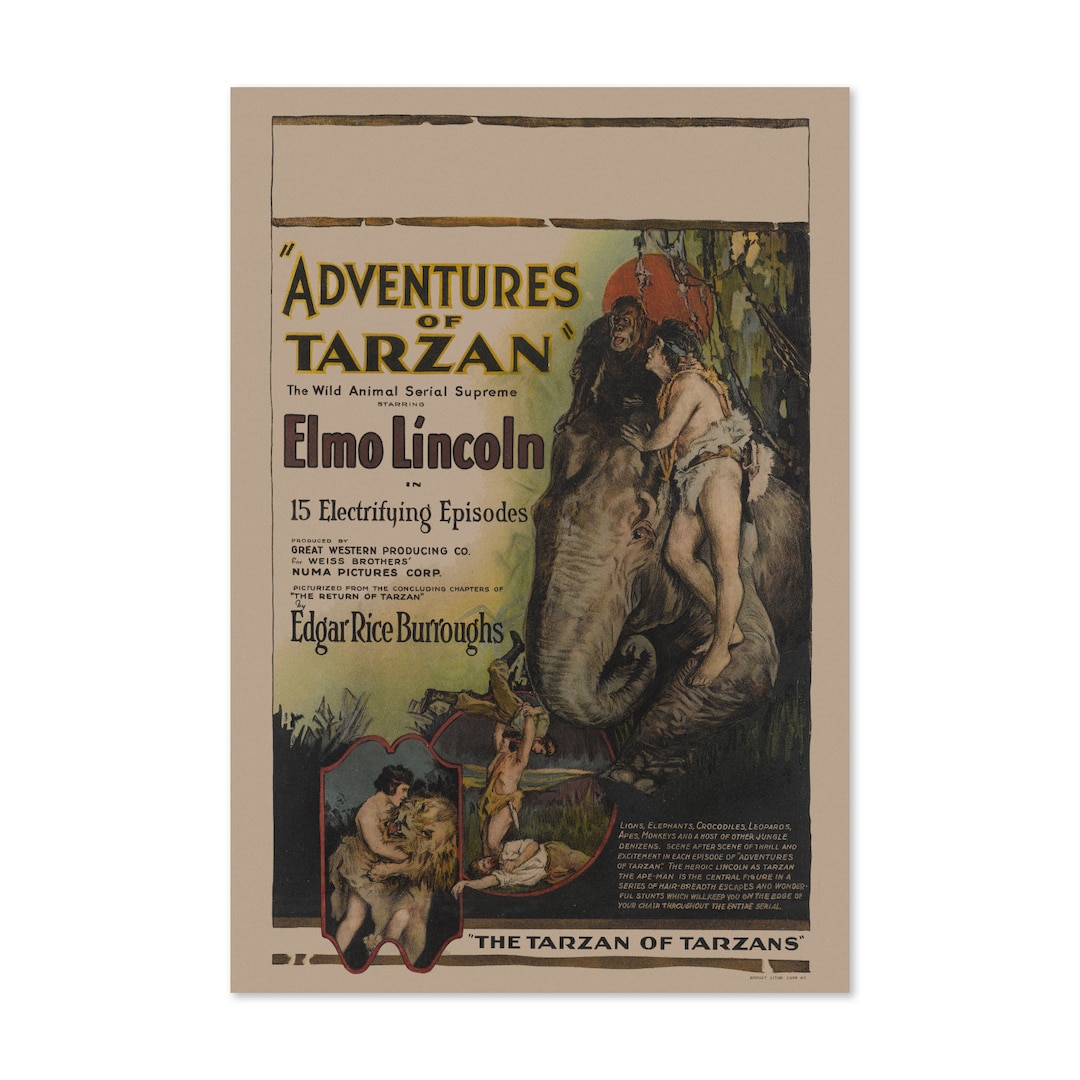 1921 Adventures of Tarzan Vintage Style Movie Poster Elmo Lincoln ...