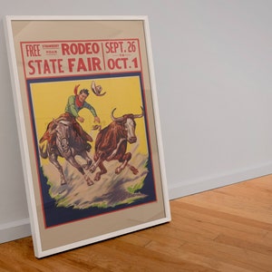 State Fair Rodeo - 1930s Cowboy Steer Wrestler Western Poster | Classic ...