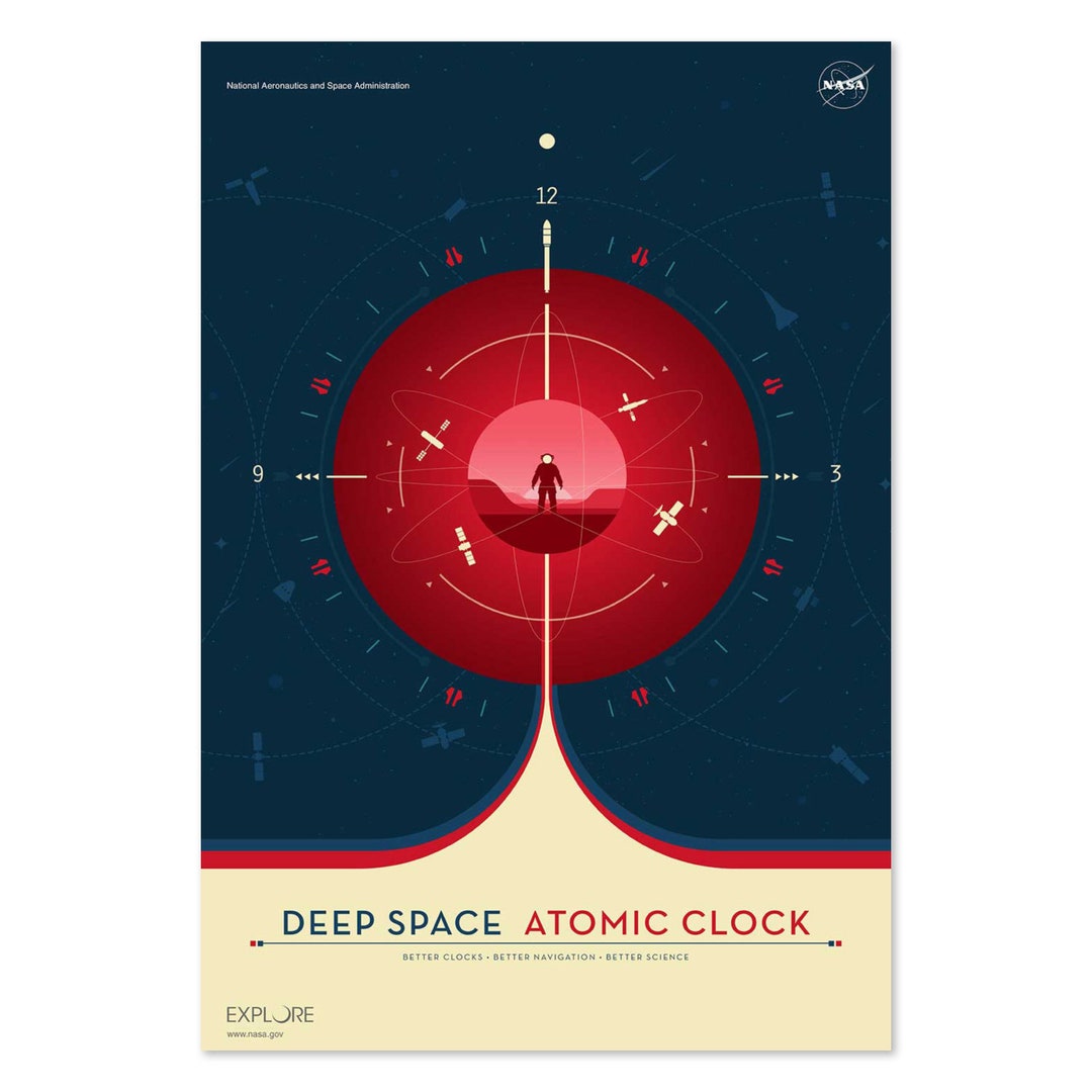 NASA Retro Style Travel Poster - Deep Space Atomic Clock - Space ...