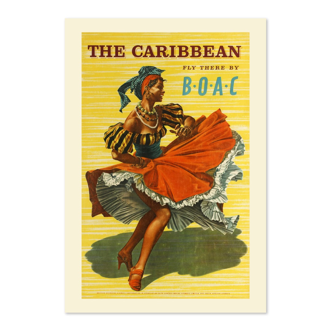 1950s Fly to the Caribbean Vintage Style Travel Poster | Classic ...