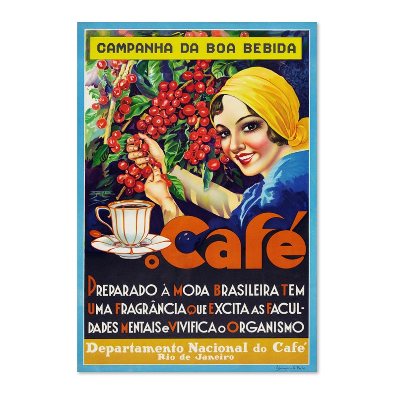 1930s Classic Coffee Vintage Art Poster Rio De Janeiro Cafe | Classic ...