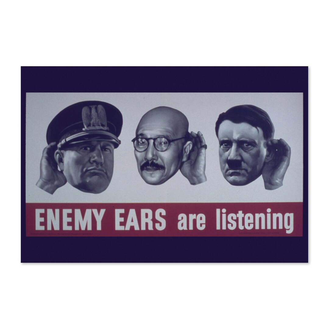 Enemy Ears Are Listening 1942 Axis WWII Vintage Style Espionage Poster ...