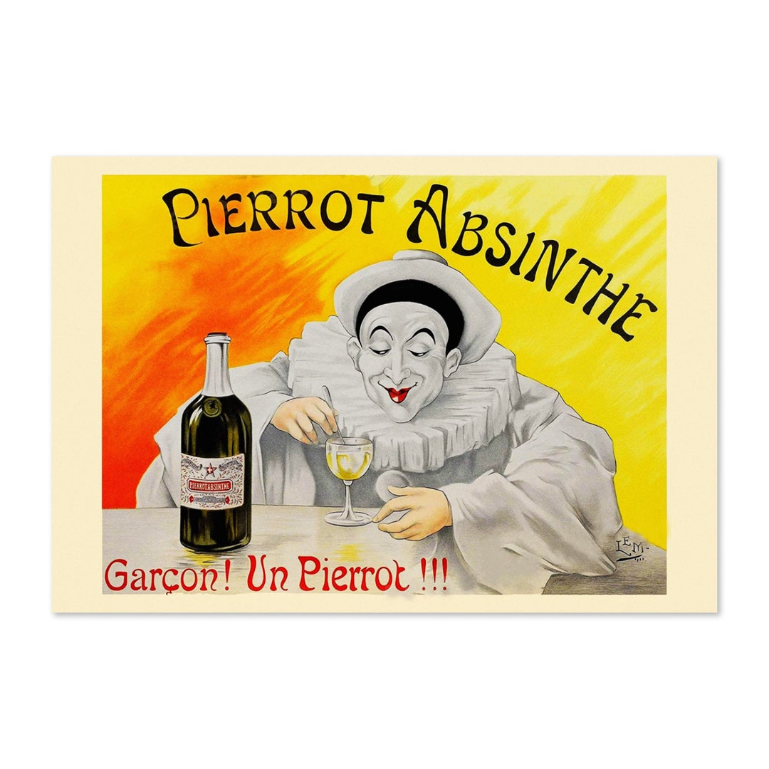Pierrot Absinthe 1911 Vintage Style French Clown Absinthe Liquor Poster ...