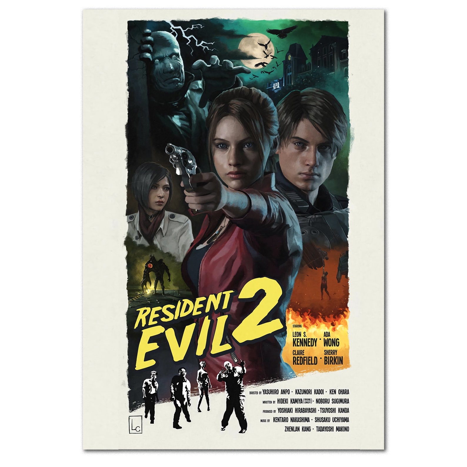 Resident Evil 2 Remake Poster Retro Movie Art Style High Quality Prints ...