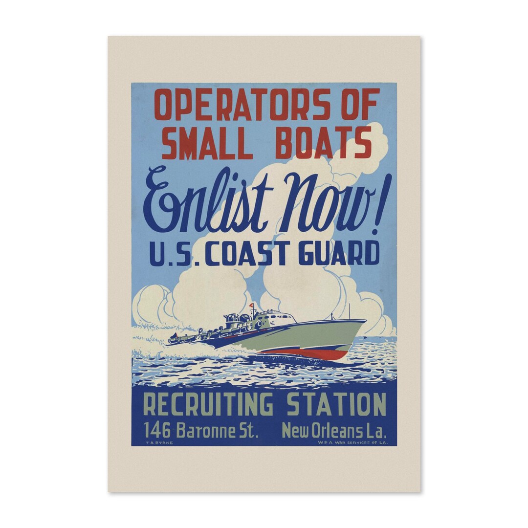 Enlist in the US Coast Guard WW2 Home Front Recruiting Poster Classic ...