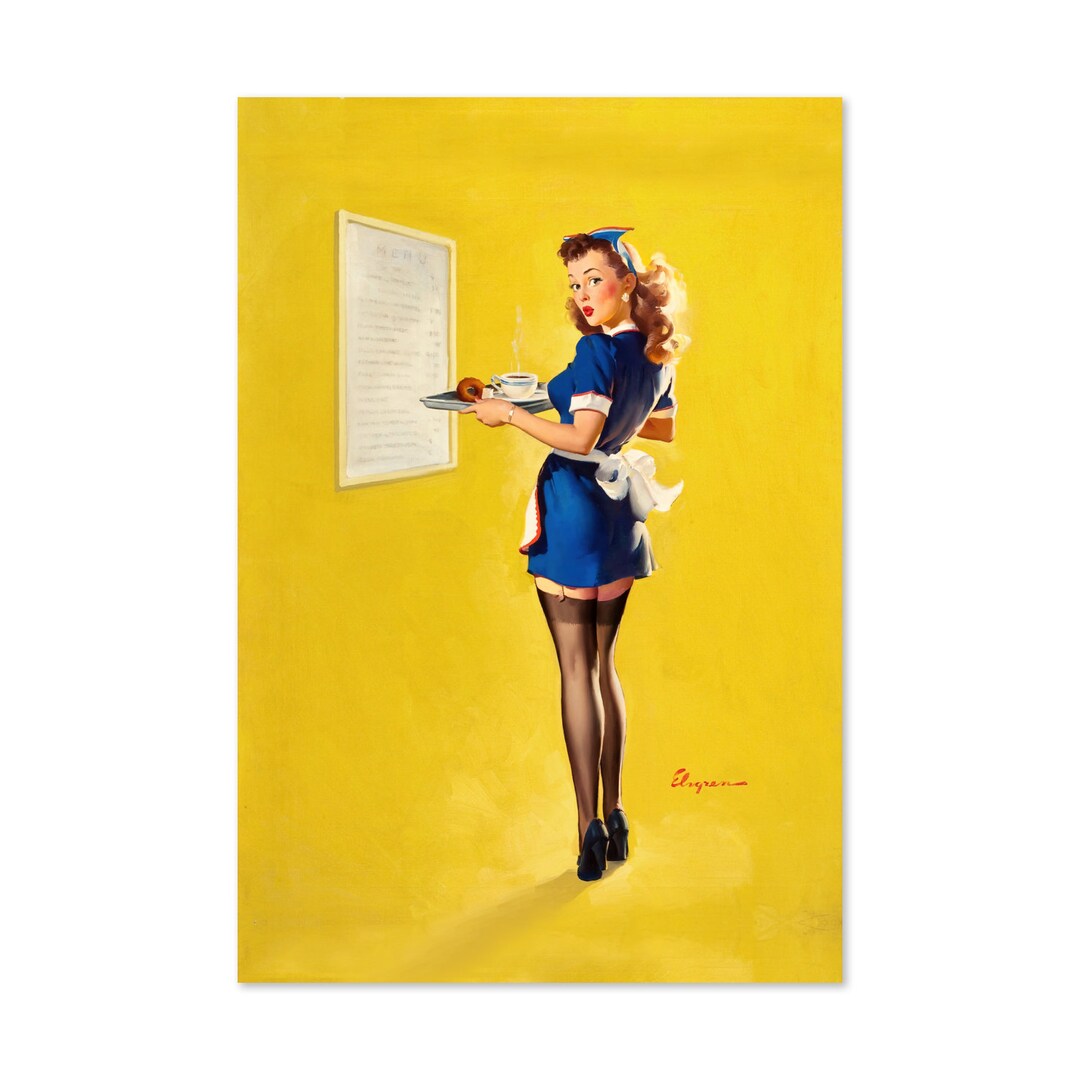 Elvgren Pinup Girl Sexy Waitress Everything Seems Awfully High Print ...