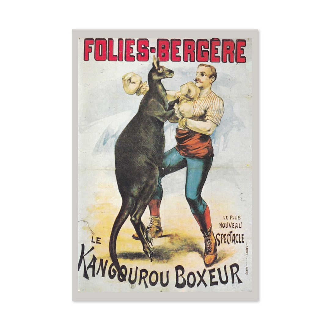Kangaroo Boxing - 1890s Vintage Style French Art Nouveau Poster ...