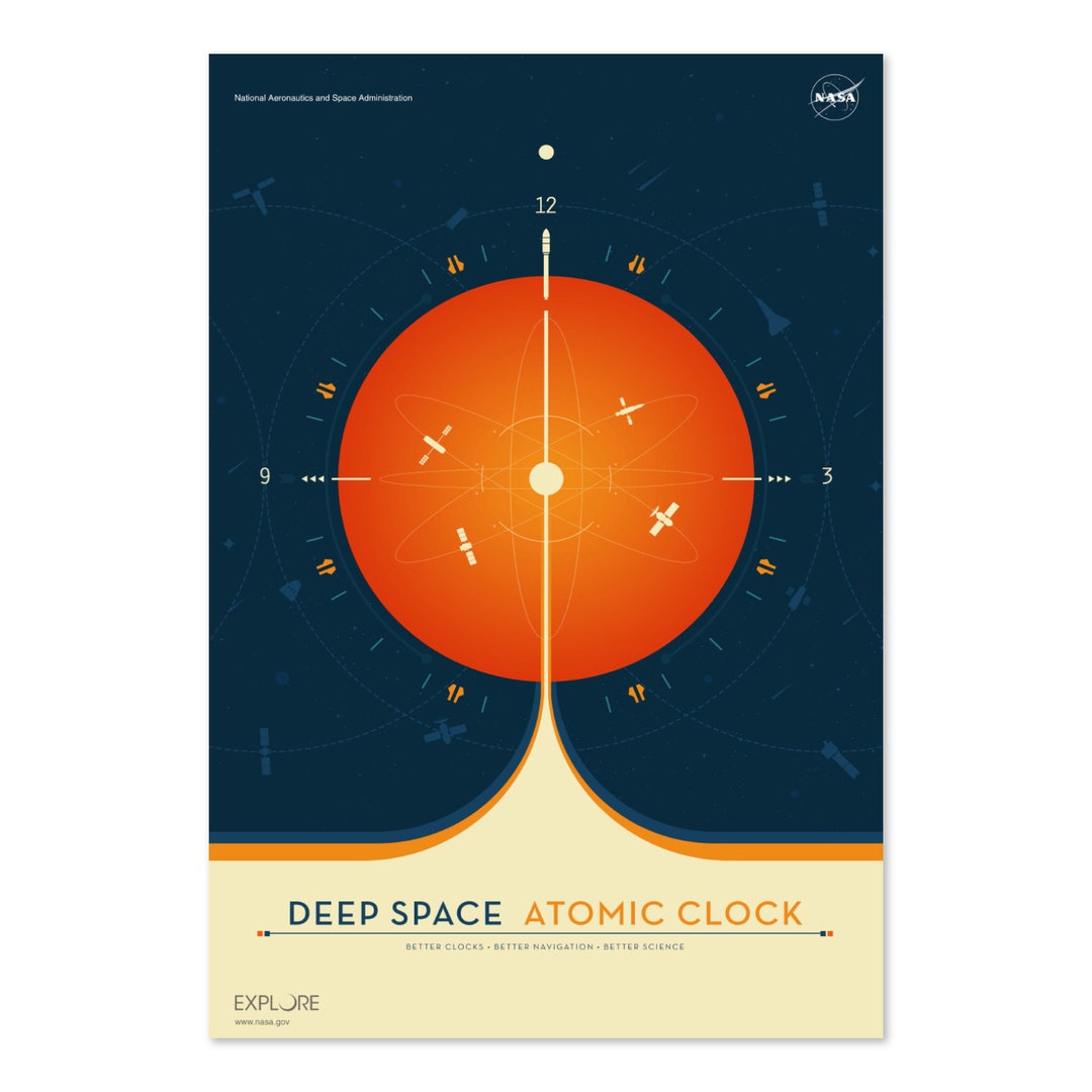 Deep Space Atomic Clock - NASA Retro Style Travel Poster - Space ...