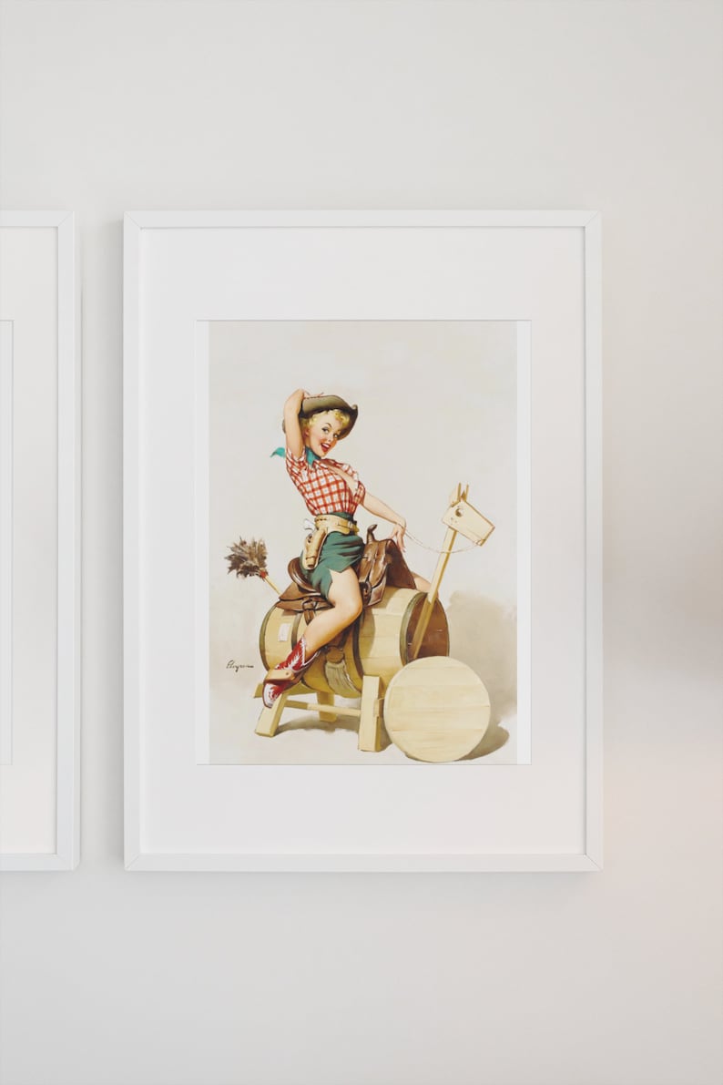 Elvgren Western Pinup Girl Sitting Pretty Cowgirl Rodeo Horse Poster ...