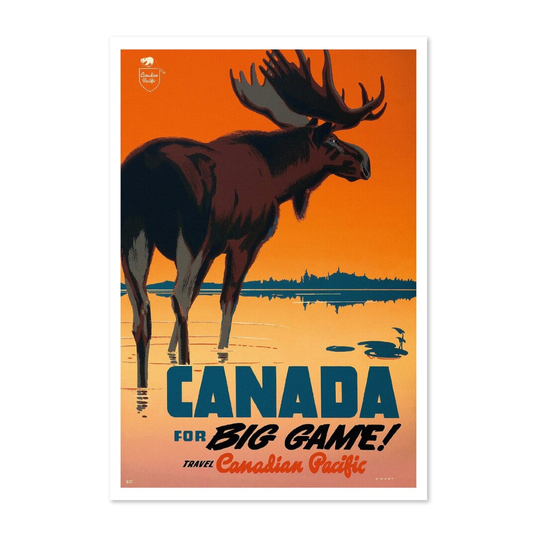 1950s Canada for Big Game! Vintage Style Hunting Travel Poster ...