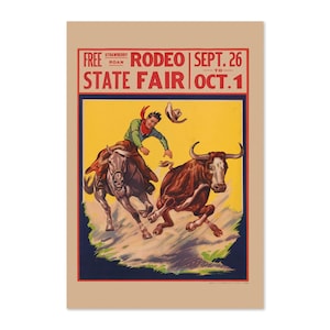 State Fair Rodeo - 1930s Cowboy Steer Wrestler Western Poster | Classic ...