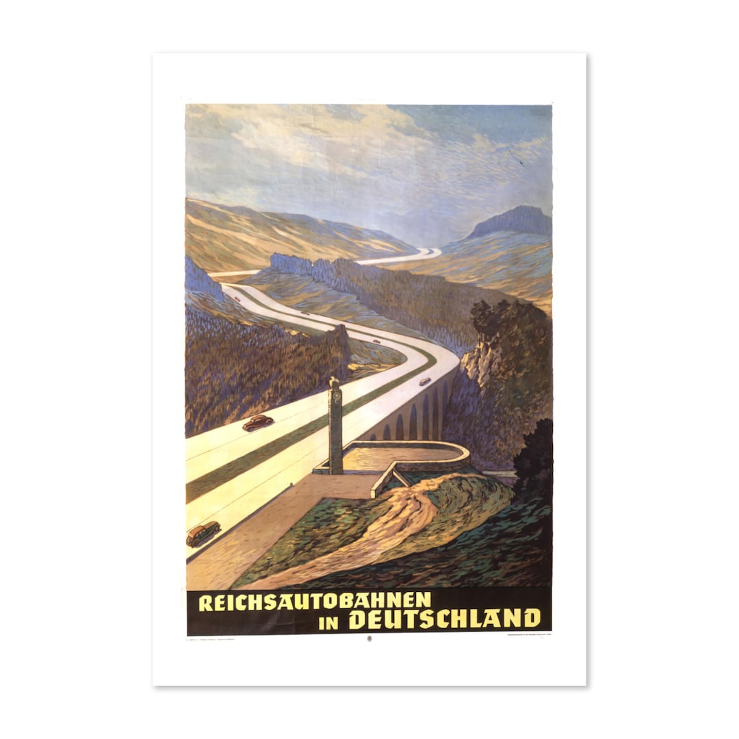 1939 German Autobahn Empire Roads Vintage Style Travel Poster | Classic ...