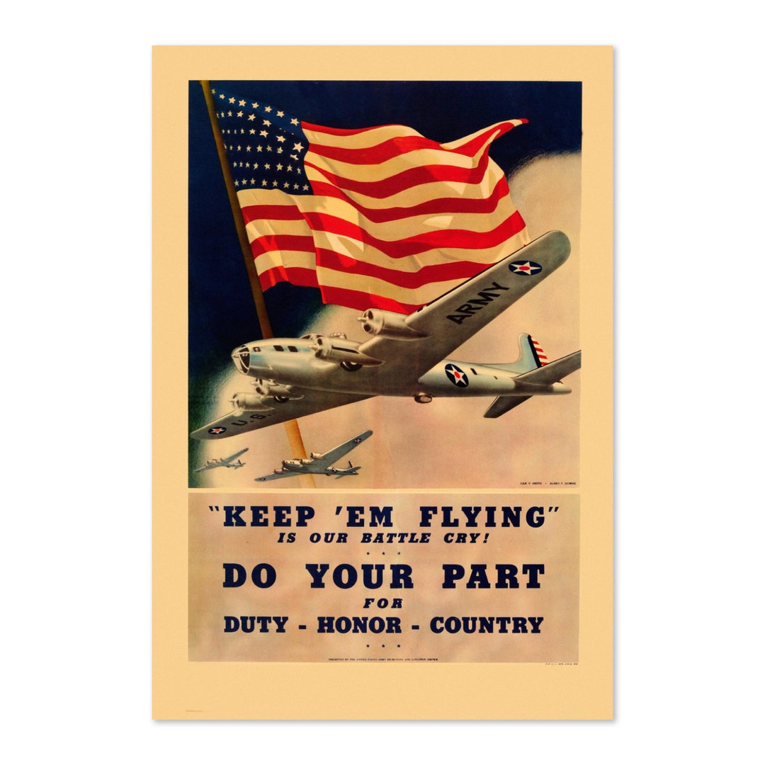 1940s Keep 'em Flying WWII Army Air Corp Recruiting Poster Classic War ...