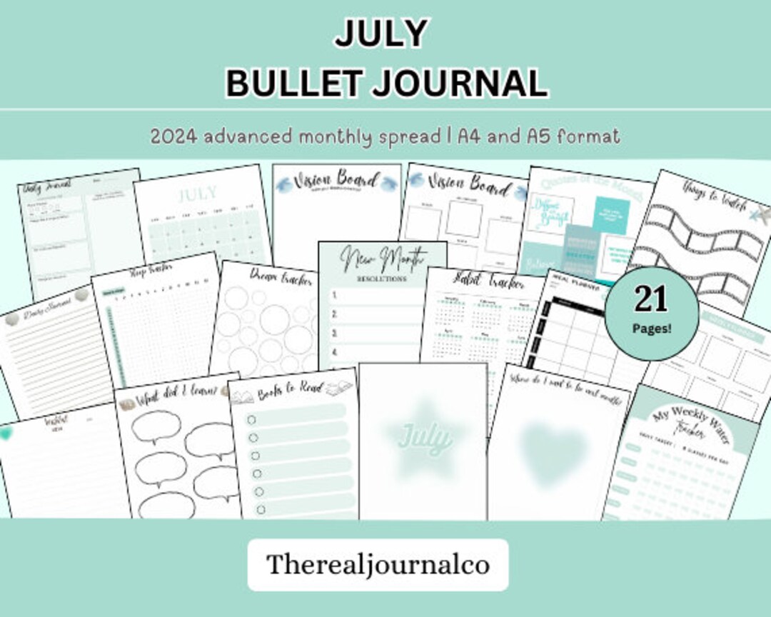 Digital Bullet Journal/planner Monthly Calendar 2024 July Plain Summer ...