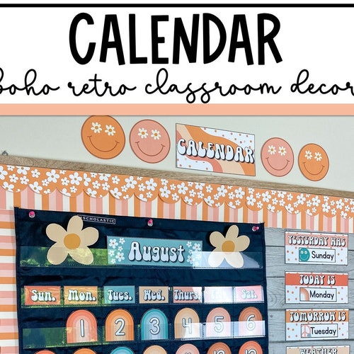 Boho Retro Calendar Pocket Chart Daisy Classroom Decor - Etsy