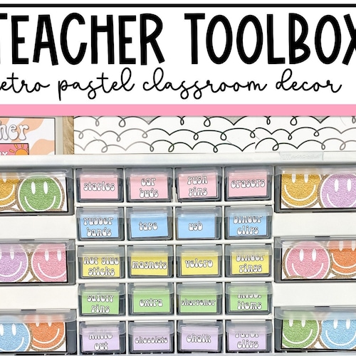 Retro Pastel Teacher Toolbox Labels Happy Classroom Decor - Etsy