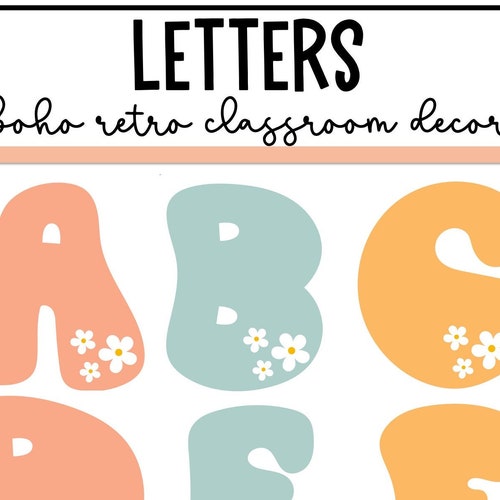 Boho Retro Banner Bunting Bulletin Board Daisy Classroom - Etsy